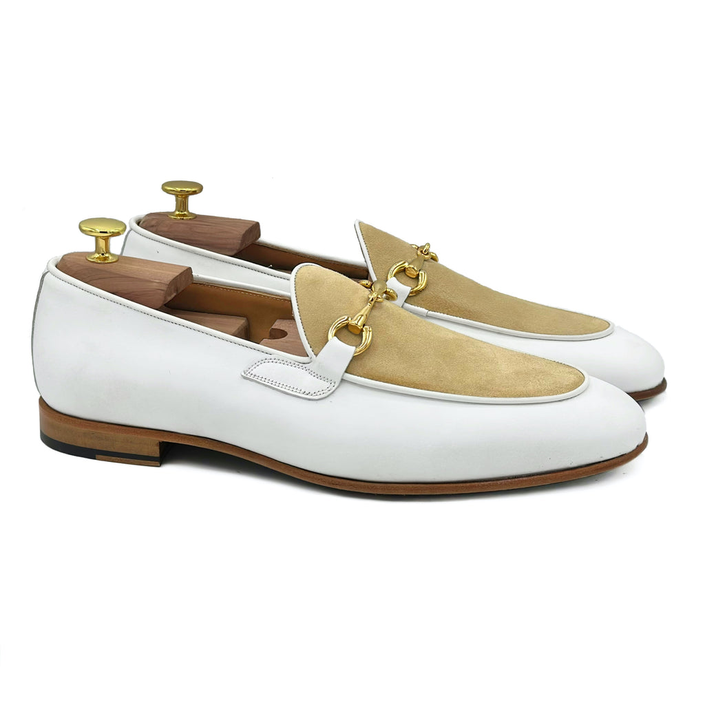 Como I Men s Moccasins In White Leather And Suede With Horsebit Di Como I Men s Moccasins In White Leather And Suede With Horsebit Di